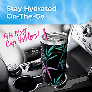 SassyCups Tropical Print Vacuum Insulated Stainless Steel Skinny Tumbler with Straw - Travel Gift, Christmas Gift, Tropical Palm Tree Themed Water Bottle, Travel Mug - Gift for Vacation, Adventure