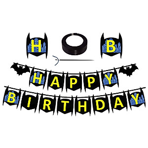 Vision Licensed Bat Superhero Large 6" Happy Birthday Banner Sign | Unique Bat design City Background For Kids Bat Birthday Theme Party Supplies