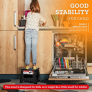ACSTEP Folding Step Stool Foldable Stool 7.5 Inch Height Kids Step Stool, 300 lb Capacity Plastic Collapsible Stool, Stepping Stool with Handle Black Small Step Stool, Foot Stool Suitable for Kitchen
