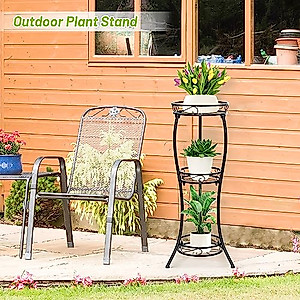 KMOTASUO 3 Tier Tall Metal Plant Stand, 35 Inch Plant Stands Indoor Outdoor, Rustproof Iron Flower Pot Stand Holder Display Rack for Corner Patio Garden Balcony Living Room(Black)