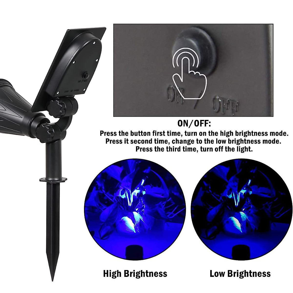 T-SUNUS Blue Solar Spotlights, IP65 Waterproof 4 LED Solar Lights, Auto-on/Off Security Landscape Light 180° Angle Adjustable Wall Light for Tree,Patio,Yard,Garden,Driveway,Pool Area (2 Pack)