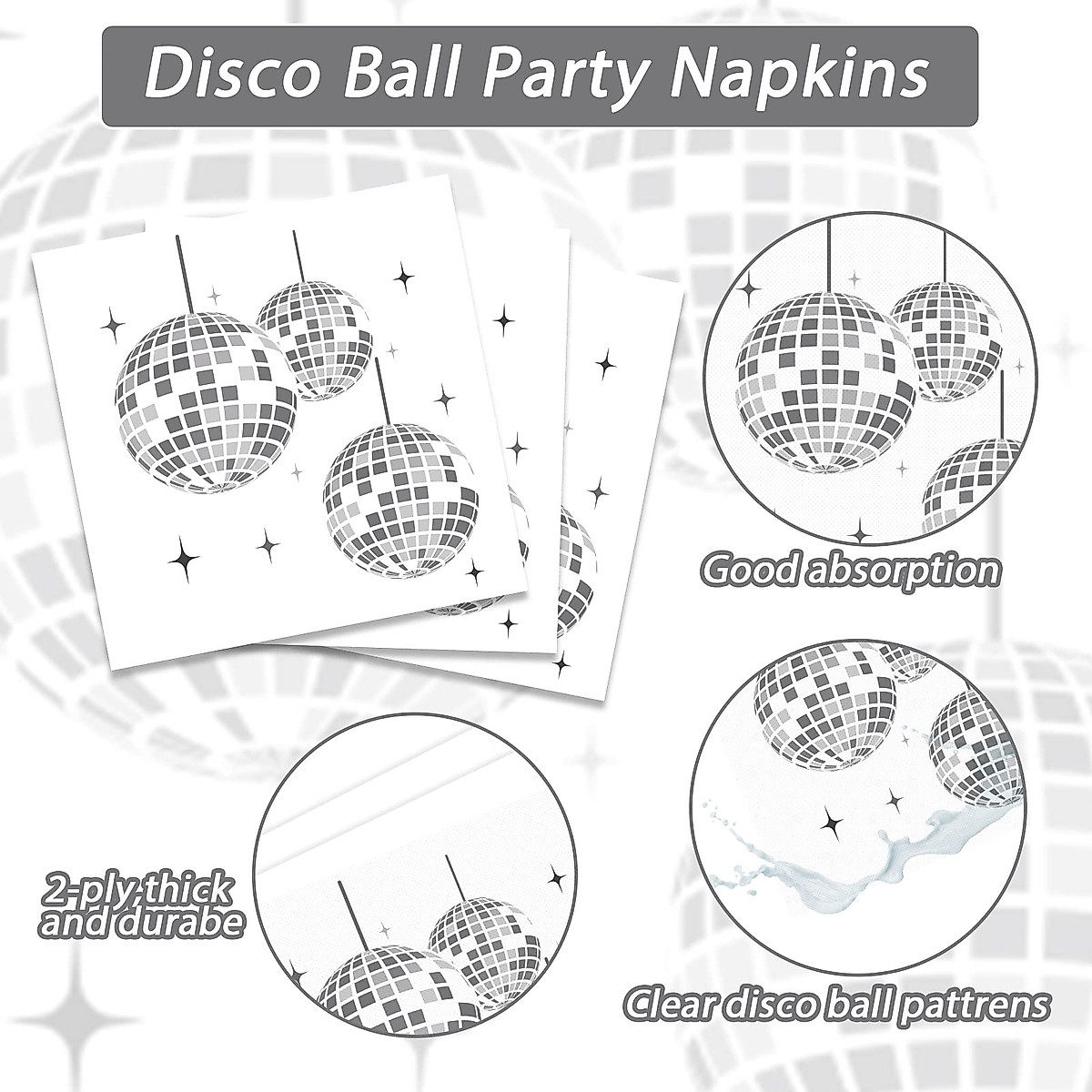 50 Pack 70s Disco Party Napkins 70’s Disco Party Supplies Decorations Disco Ball Paper Stylish Disposable Napkins for 80s 90s Engagement Birthday Baby Shower Hip Hop Boogie Dance Party Favors