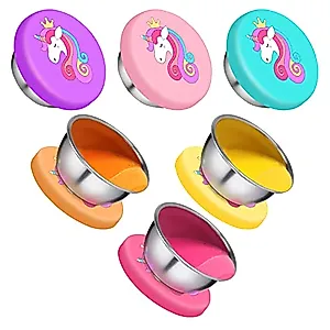 MAIGOZON Salad Dressing Containers To Go, Small Condiment Containers with Lids, Stainless Steel Condiment Cup with Unicorn Leakproof Silicone Lids for Girls Kids Lunch Bento Box, 6PCS