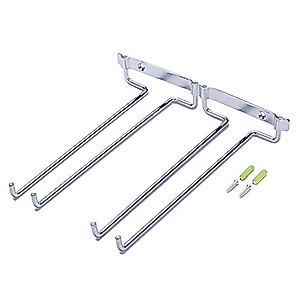 Stemware Wine Glass Rack Wall Mountable Heavy Duty Thick Wrought Exquisite silver chrome 2 Rows 10.2 Inch Deep,Metal Storage Hanger for Kitchen or Bar