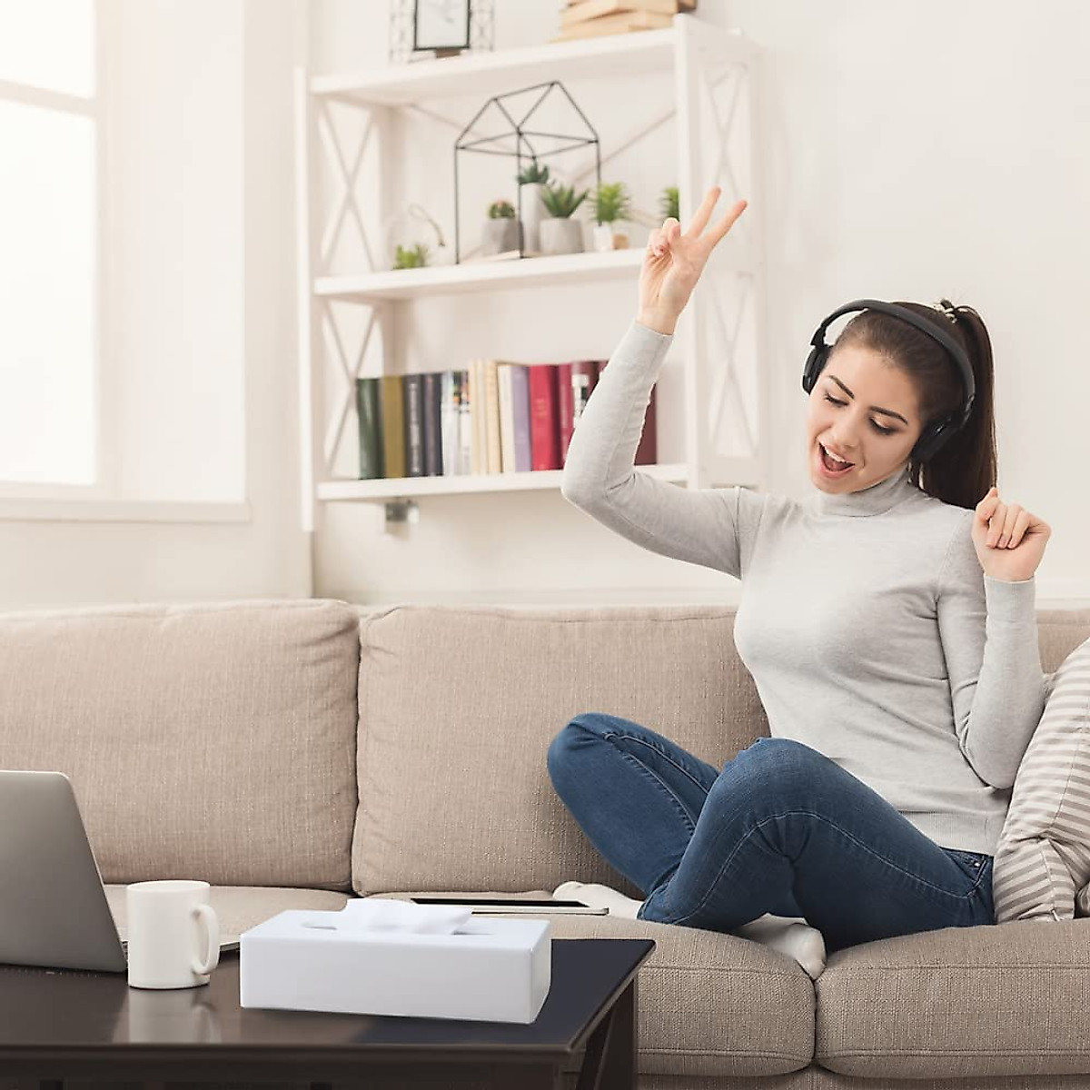 Y-in Hand Tissue Box Cover, Rectangular White Wall Mounted Facial Paper Holder Dispenser, Prefert for Storage on Bathroom Vanity, Kitchen, Night Stand, Countertops Office and Car.