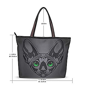 Large Shoulder Bag Sphynx Cat Handbag Tote Bag With Zipper for Work Travel Beach Shopping School