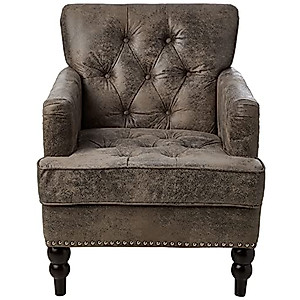 GDFStudio Medford Brown Tufted Club Chair, Fabric Accent Chair with Studded Nailhead Accents