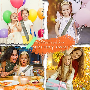 Vovii Birthday Sash and Tiara for Girls Birthday Girl Gold Sash and Rhinestone Gold Tiara Set Birthday Decoration Headband for Little Girl Hair Accessories for Birth Party Gold