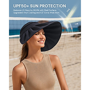 BENEUNDER Large Brim Foldable Sun Visor for Women UPF50+ UV Protection (Beige)