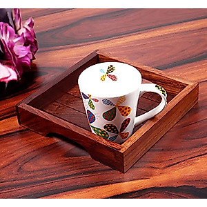 ETROVES 8x8 Inch Wooden Serving Small Tray Decor Coffee Table Tea Couch Bed Decorative (Brown)