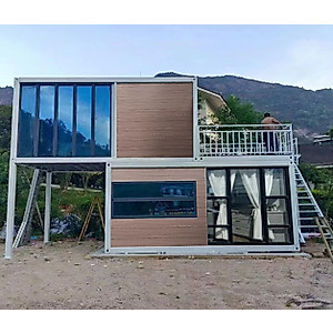 Two-Story Customized Container Houses Villas Prefab Tiny Homes to Live in for Adults Mini Foldable Mobile Home Modular Guest Homes kit casas prefabricadas para Vivir, Stair Terrace guardrail