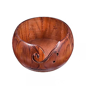 Yarn Bowls for Knitting Crocheting, Wood Yarn Bowl with Holes, Yarn Storage Bowl Holder for DIY, Yarn Organizer Bowl for Mothers Gift 5.9 X 3.1 Inch