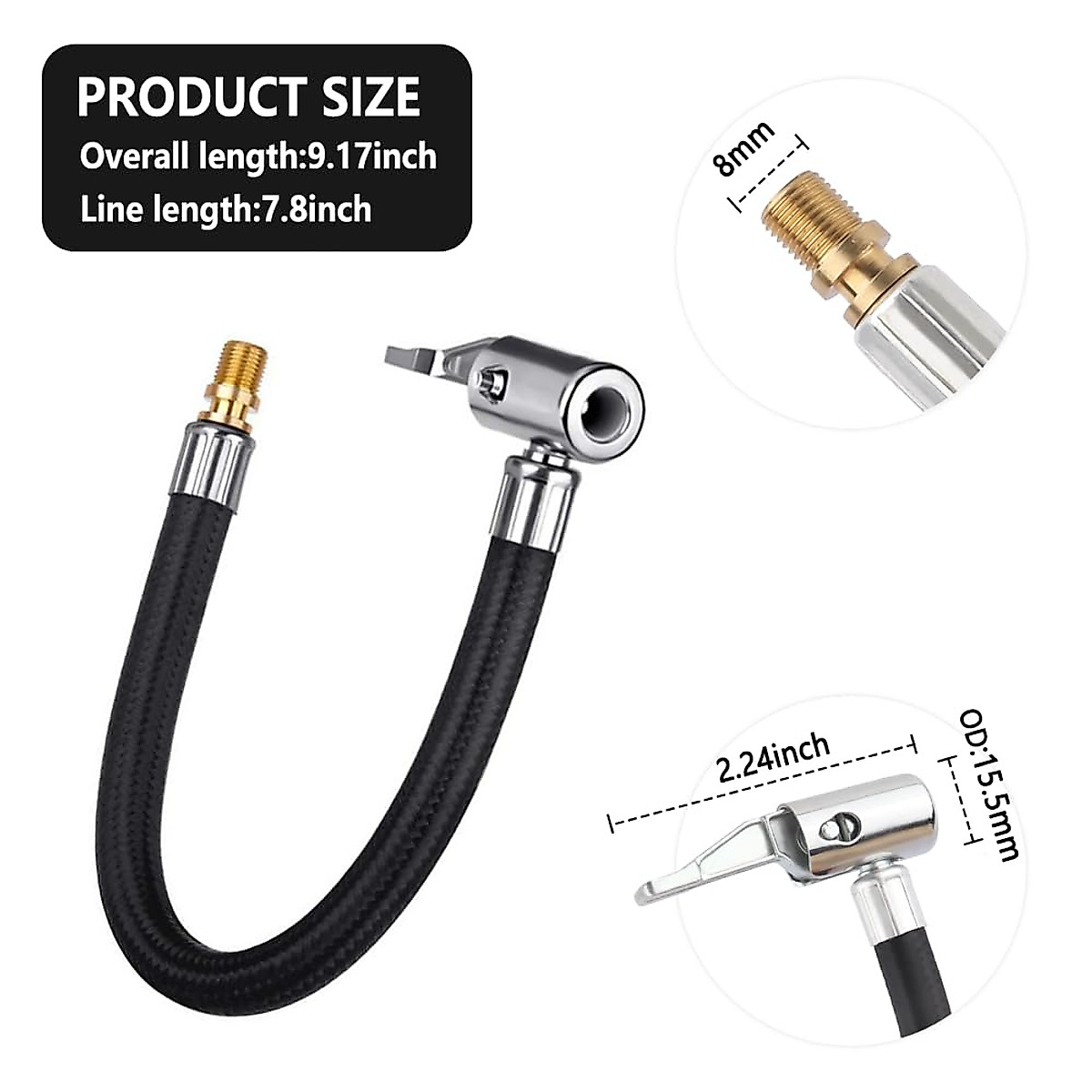 OFBAND Locking Tire Inflator Chuck Extension Adapter,Air Chuck Quick Connect and 20cm/7.8" Tire Inflator Hose for All Standard US Tire Inflator Pump Hose Adapter