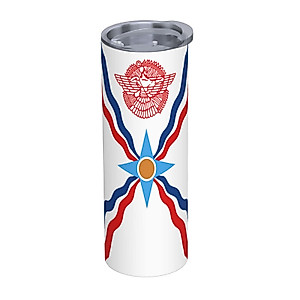LIICHEES Flag of the Assyrians Stainless Steel Vacuum Insulated Tumbler 20oz Coffee Cups Travel Mug Water Cup with Metal Straw Cleaning Brush