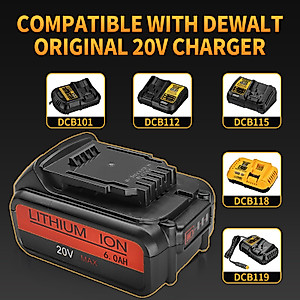 EOHJAR 2 Pack 20V 6.0Ah Replacement Battery Compatible with Dewalt 20V Battery Max XR Lithium ion DCB204 DCB206 DCB200 DCB180 DCD985B DCD771C2 DCS355D1 DCD790B