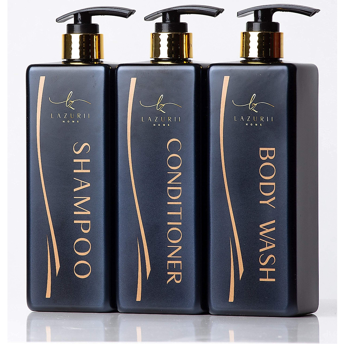 Shampoo and Conditioner Dispenser (Black, Set of 3, 25oz) - Empty Pump Bottles for Bathroom - Refillable Shampoo Conditioner Body Wash Dispensers – Shower Soap Bottle with Pump – Permanent Labels