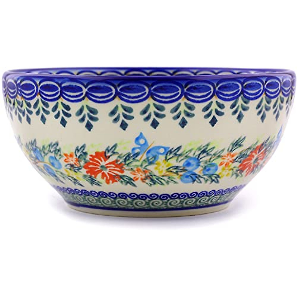 Polish Pottery Bowl 6-inch (Corn Flower Butterfly)