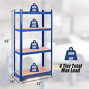 ERGOMASTER Storage Shelves Metal Garage Shelving Unit 4-Shelf Adjustable Heavy Duty Boltless Organizer Rack for Home Warehouse Pantry Office 96" W x 16" D x 63" H（Blue,3Pack）