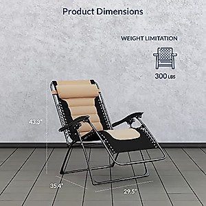 BELLEZE Oversized Zero Gravity Chair Set of 2, XL Padded Recliner Folding Adjustable Outdoor Patio Lounge Chair with Headrest, Cup Holder, Side Tray for Lawn, Camping, Backyard - Tan