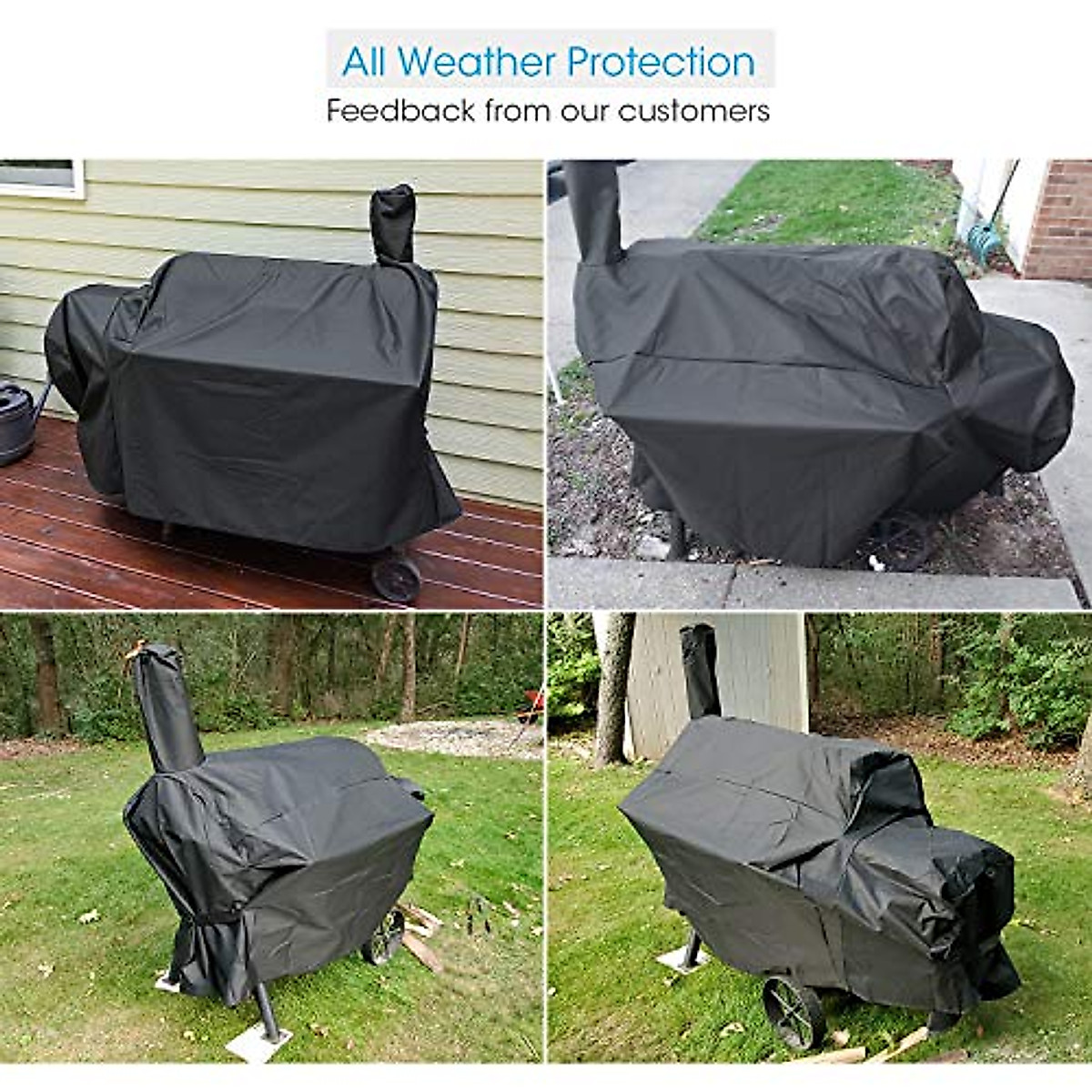 Unicook Heavy Duty Waterproof Grill Cover, Compatible with Oklahoma Joe's Highland, Horizontal and More Smokers, Charcoal Offset Smoker Cover, Fade and UV Resistant Material, Black