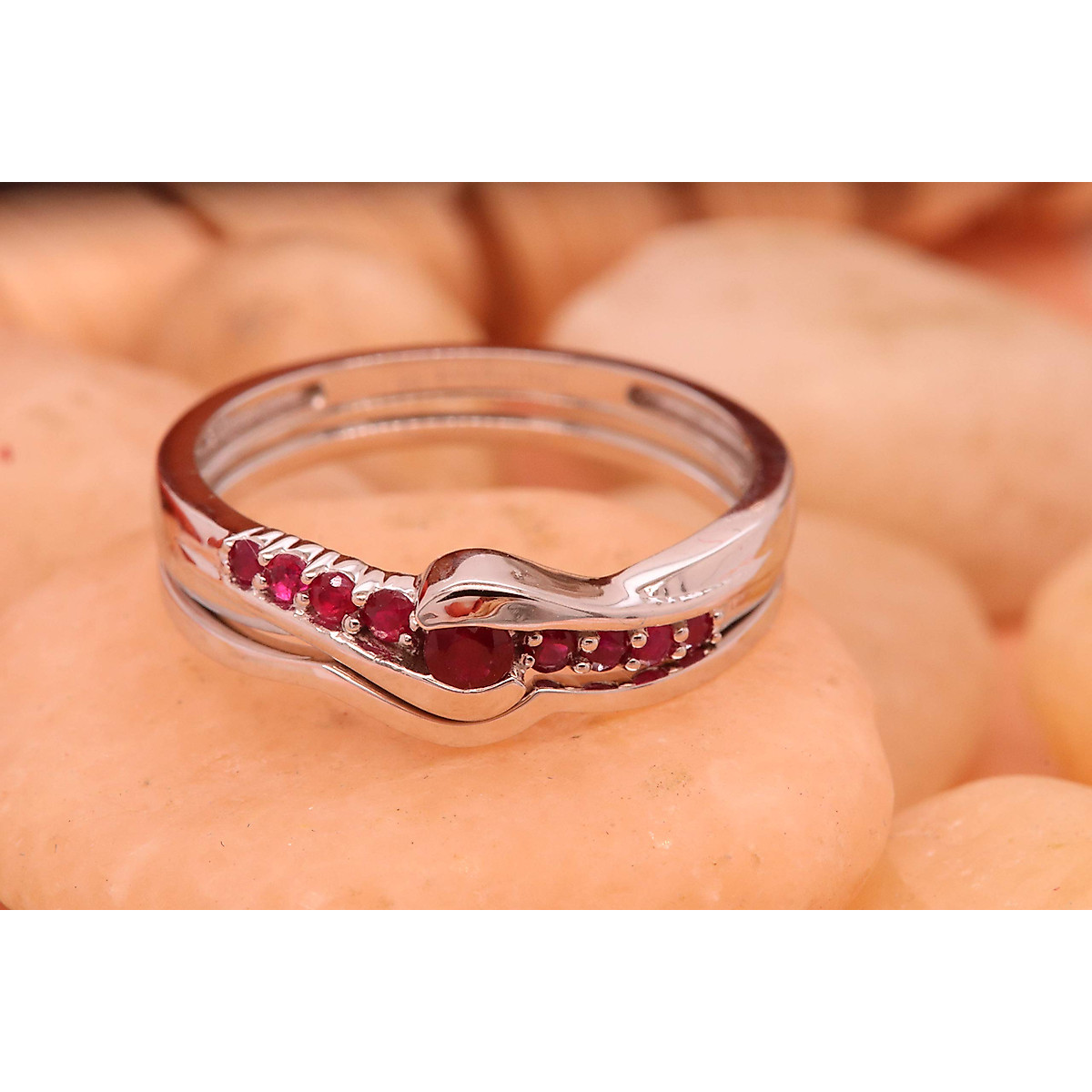 Dazzlingrock Collection 0.25 Carat (Ctw) 10K Round Ruby Bridal Promise Engagement Wedding Ring Set in White Gold, Size 6