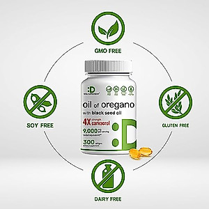 DEAL SUPPLEMENT Oil of Oregano Softgels with Black Seed Oil, 9,000mg Per Serving, 300 Count – 30:1 Extract, Active Carvacrol & Thymoquinone – Antioxidant Immune Health Support – Plant Based, Non-GMO