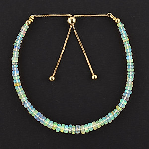 OdrillionGems Natural Ethiopian Opal Gemstone Beads Bolo Bracelet, 14k Gold Plated, 925 Sterling Silver, Healing Crystals, October Birthstone, Slider Chain, Women Jewelry, Valentine Gift, Size 10inch