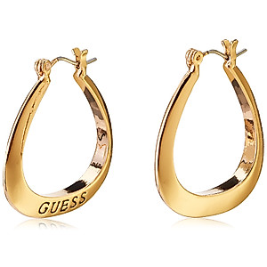 GUESS "Basic" Gold Small Oval Logo Hoop Earrings