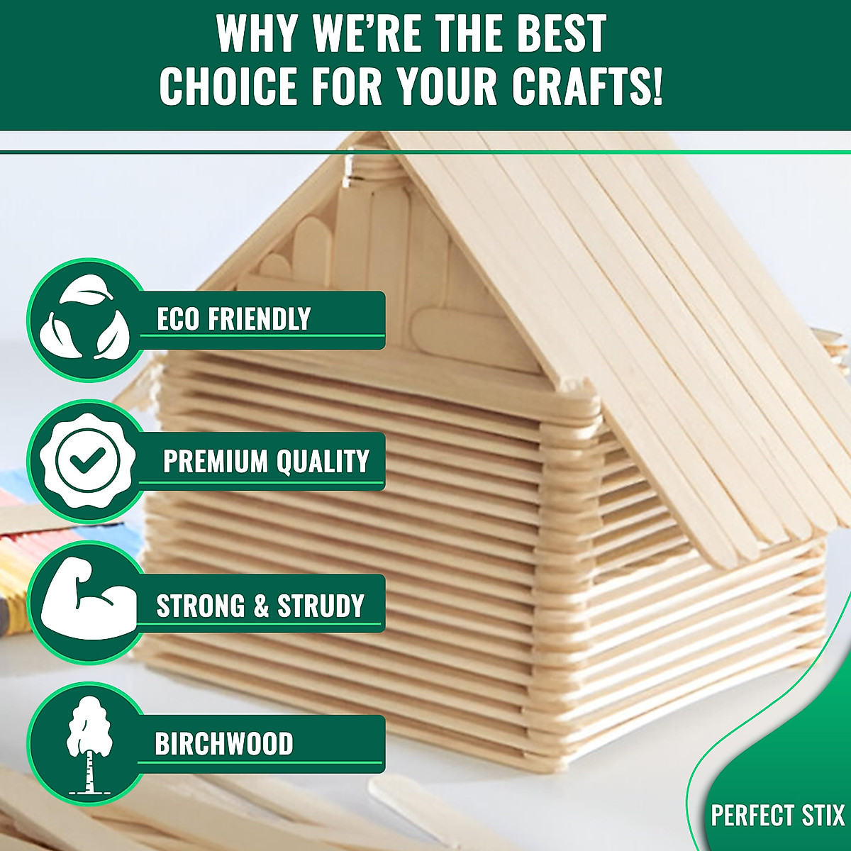 Perfect Stix - PS-114st-1,000 4.5" Craft Sticks/ Ice Cream Sticks/ Natural Wood - Box of 1,000ct