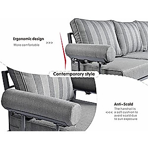 ovios Patio Dining Chairs Outdoor Chair High Back Aluminum Sofa Porch Chairs with Thick Cushion for Yard, Garden, Backyard (Black-Grey Stripe)