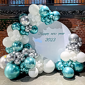 RUBFAC 65pcs Turquoise Balloons, Teal Balloons Metallic Green Latex Balloons, 12 Inches Helium Party Balloons with Ribbon for Wedding, Birthday, Graduation, Gender Reveal, Prom