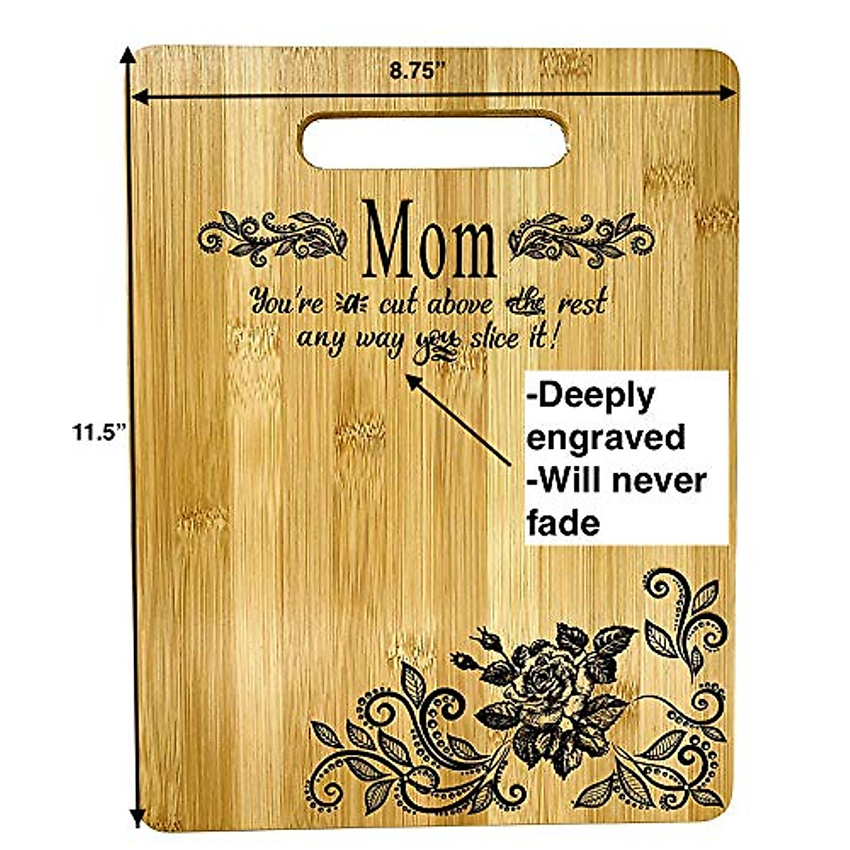 Mother's Gift – Bamboo Cutting Board Design Mom Gift Mother's Day Gift Birthday Christmas Gift Engraved Side For Décor Hanging Reverse Side For Usage (8.75x11.5 Rectangle)