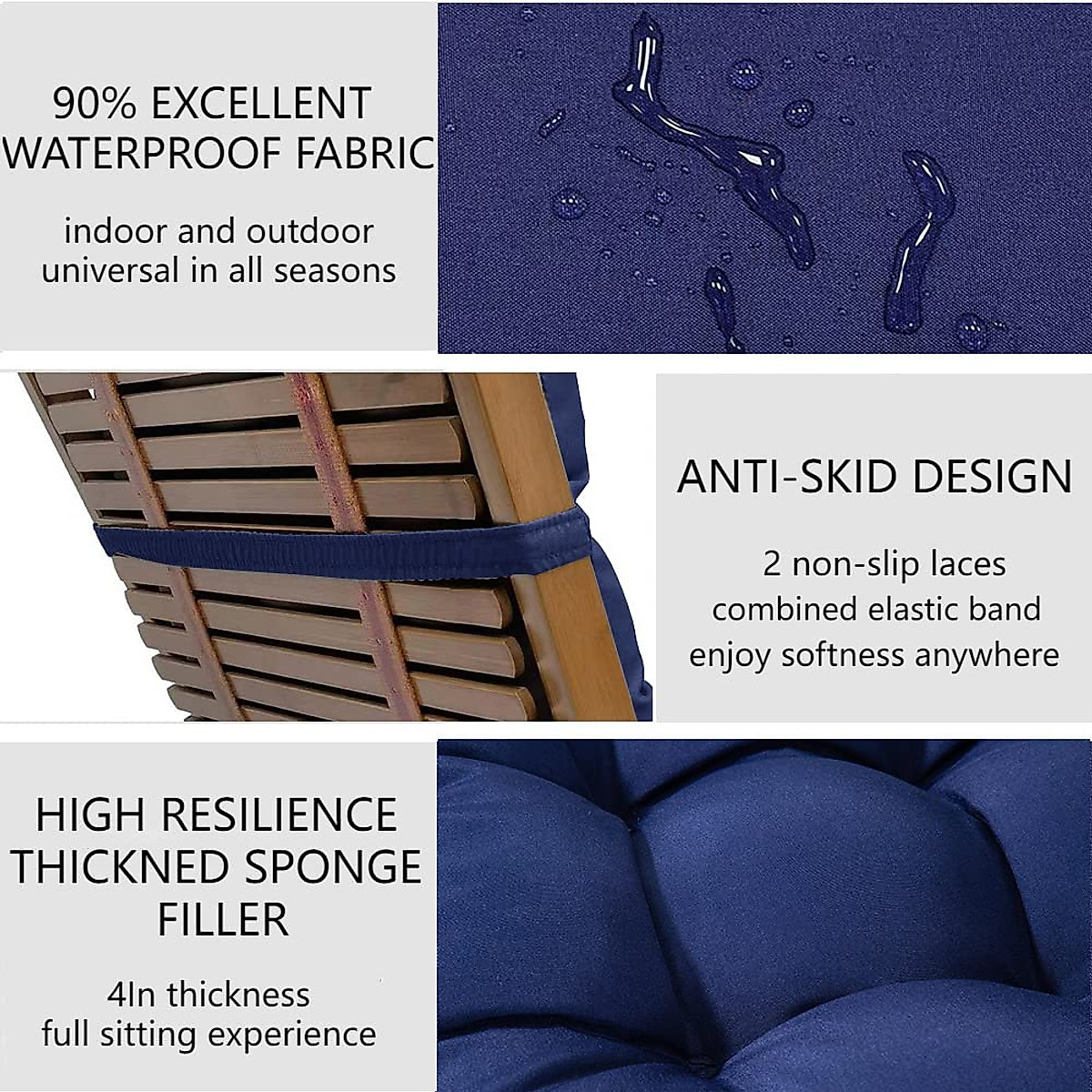 COGINQUS Indoor/Outdoor Rocking Chair Cushion Waterproof 43.3×19.7in-All Weather Patio&High Back Chair Cushions with Ties,Thicken Outdoor Garden Furniture Chair Pads Replacement (Hawaiian)