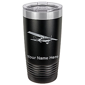 LaserGram 20oz Vacuum Insulated Tumbler Mug, High Wing Airplane, Personalized Engraving Included (Black)