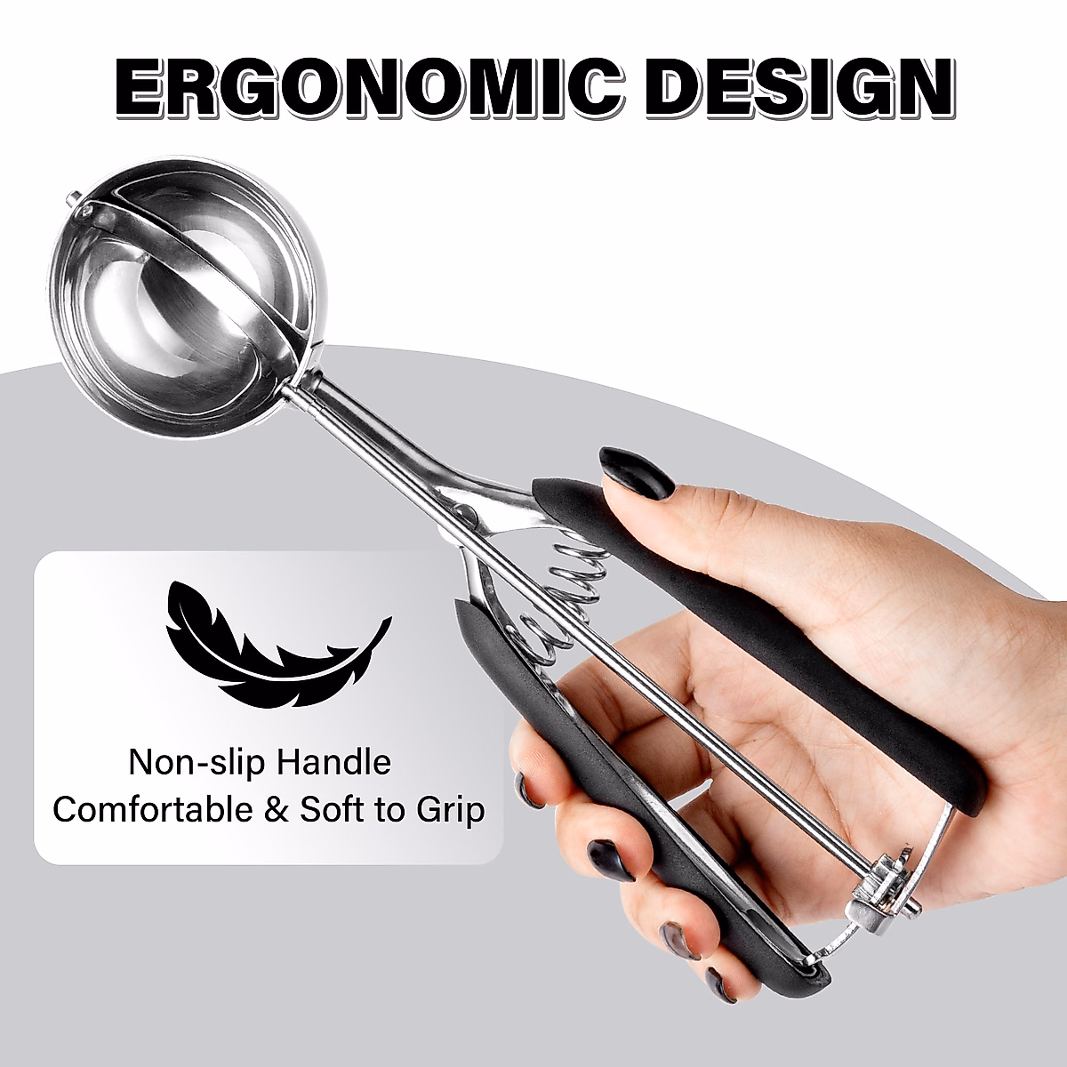 Cookie Scoop 4 Tbsp, TJ POP Professional Stainless Steel Ice Cream Scoop 60 mm, Soft Grips, Quick Trigger Release, 60 ml