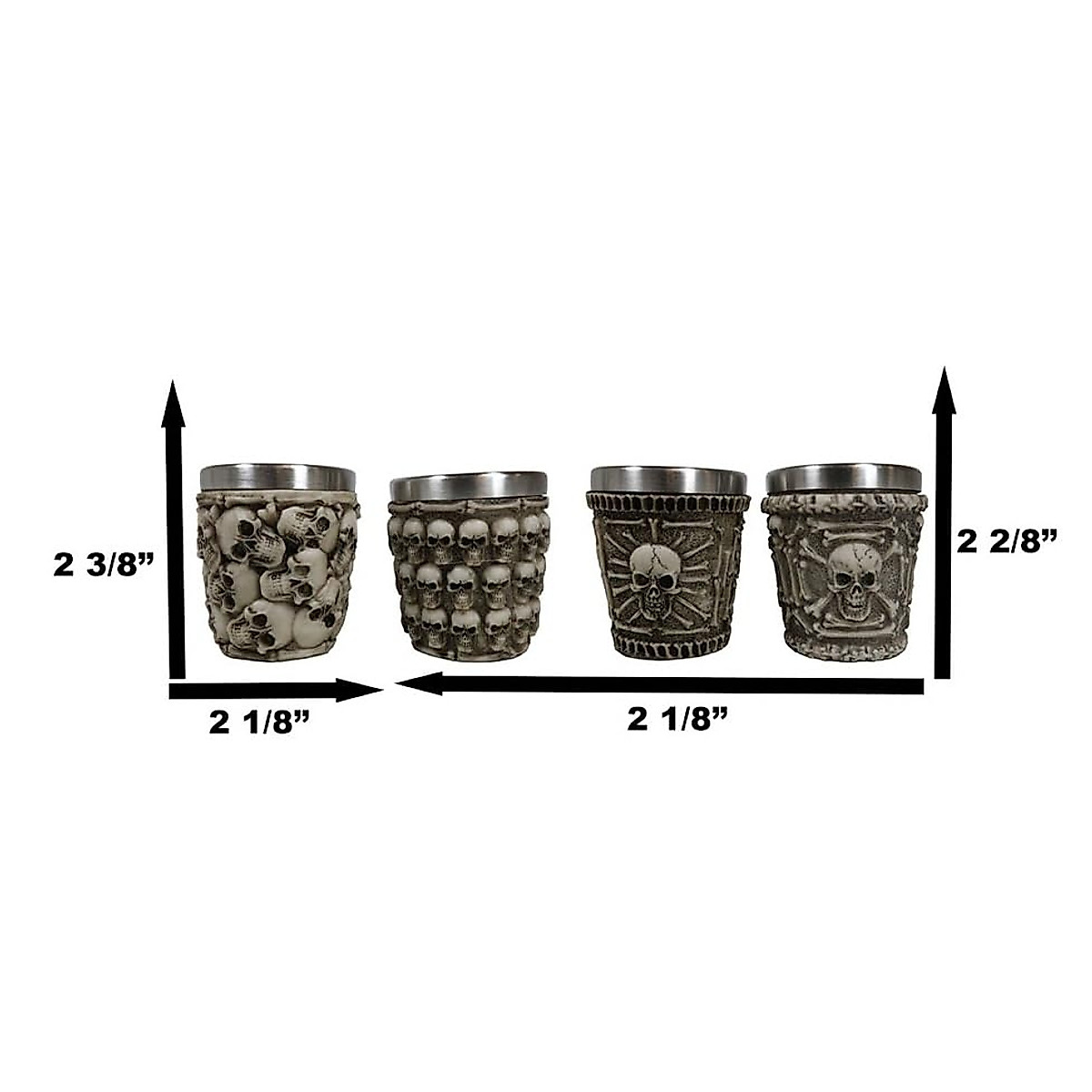 Ebros Ossuary Macabre Graveyard Piled Up Morphing Skulls And Skeleton Bones Resin Shot Glass With Stainless Steel Inner Cup Liner Skeleton Skull Shooter Drinkware Decor