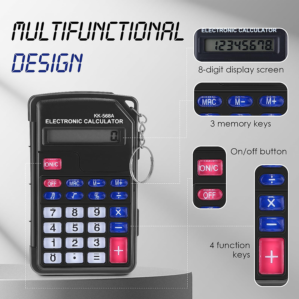 Kanayu 50 Pcs Calculators for Kids Bulk Classroom Supplies Operation Christmas Basic Pocket Calculator Black Mini Small Student with Flip Cover 8 Digit Display Key Ring Portable Back to School Gift