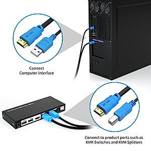 MT-VIKI 2 Packs USB HDMI KVM Cable 6ft 4K HDMI USB A to HDMI USB B Twin Cord for Standard KVM Switch