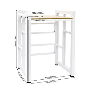 LOHISHILO Stacking Rack Stand, Heavy Duty Over Washer&Dryer Shelves with Adjustable Shelf, Space Saver Stackable Storage Shelf for Laundry Room Apartments Bedrooms (White& Light Walnut)