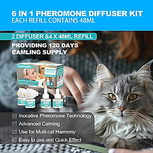 TachengMc Cat Calming Diffuser, Cat Pheromones Calming Diffuser with 2 Diffuser + 4 Refill 48ml, 6-in-1 Cat Anxiety Relief Cat Pheromone Diffuser Kit 120 Days, Pheromone Diffuser to Calm Cats