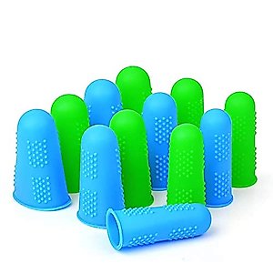 Silicone Finger Protectors Covers Caps for Hot Glue Gun Wax Rosin Resin Honey Adhesives Scrapbooking Sewing Crafts Ironing Embroidery Needlework Accessories (Green&Blue)-12 Pieces