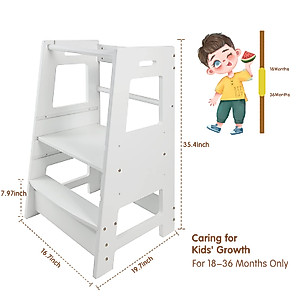 ECOMEX Toddler Standing Tower for Kitchen, Step Stool for Kid's Adjustable Height Learning Stool, Removable Anti-Drop Safety Rail Stool for Bedroom, Bathroom, White
