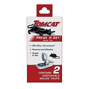 Tomcat Press 'N Set Mouse Trap for Indoor or Outdoor Use, Plastic Spring-Loaded Mouse Killer with Grab Tab, 2 Traps