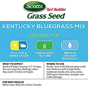 Scotts Turf Builder Grass Seed Kentucky Bluegrass Mix - 7 lb., Use in Full Sun, Light Shade, Fine Bladed Texture, and Medium Drought Resistance, Seeds up to 4,660 sq. ft.
