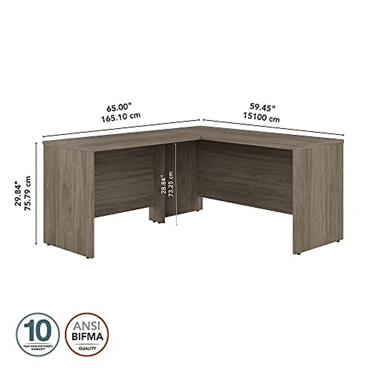 Bush Business Furniture Studio C L Shaped Desk with 42W Return, 60W x 24D, Modern Hickory
