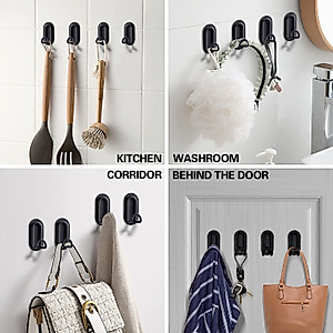 XZHXFXAdhesive Hooks,Matte Black Towel Hook,Sticky Hanger for Kitchen and Door,Bathroom Wall Hooks for Hanging Towel Robe Hat Coat Key,4Packs (Black)