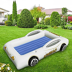 KINMAC Inflatable Toddler Travel Bed- Portable Travel Toddler Air Bed for Kids Camping Air Mattress Racecar Toddler Bed with Sides Blow Up Mattress Sleeping Pad for Camping Car Travel Sleeping(Blue)