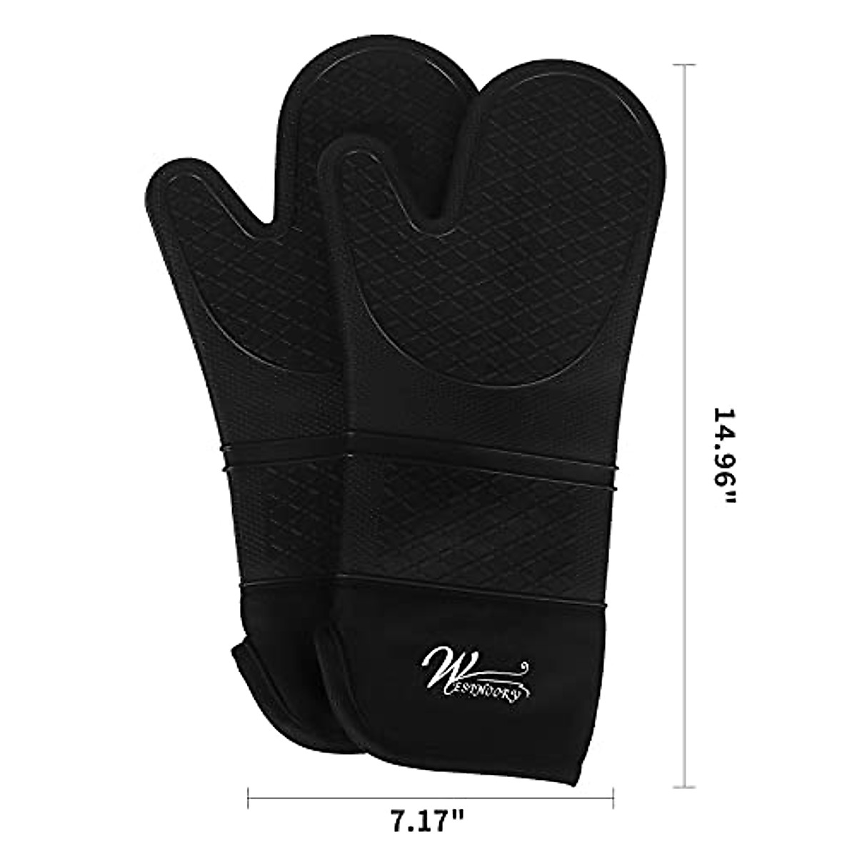 WESINOORY Extra Long Oven Mitts, High Heat Resistance up to 500 Degrees，with Inner Quilted Liner and Silicone Surface, Good for Kitchen Cooking and Baking(Black)