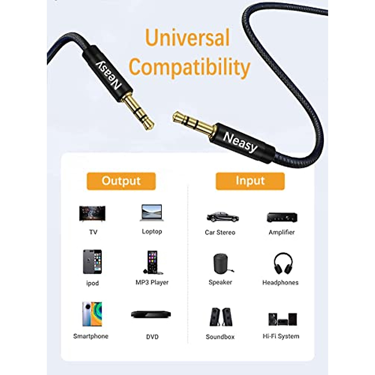 3 Pack Aux Cord, Aux Cable Braided [3.3ft/1M,Hi-Fi Sound], 3.5mm Audio Cable Male to Male Stereo Audio Aux Cord Compatible with Car/Echo/Headphones/Home Stereos/Speaker/Smartphones, Fits Most Aux Port