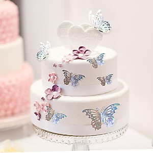 72PCS 3D Laser Silver Butterfly Wall Decor, 3 Styles 3 Sizes, Metallic Butterfly Wall Stickers Room Mural, Removable Butterfly Decorations for Room, Party, Birthday, Wedding, Cakes, DIY Gift